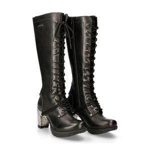 New Rock | Shoes | New Rock High Black Boot With Stacked Metal Heel ...